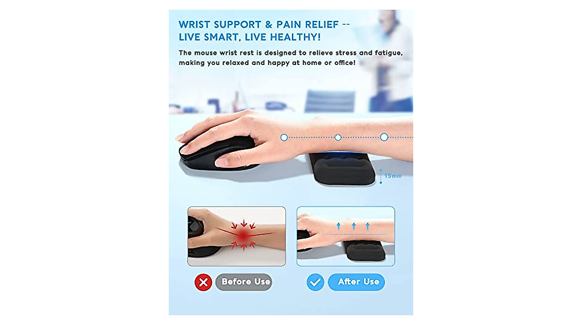 Ergonomic Mouse Wrist Rest with Memory Foam & Massage Holes