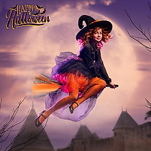 Abaodam Halloween Witch Broom Plastic Witch Broomstick Props Net Wizard Flying Broom Props for Halloween Costume Cosplay