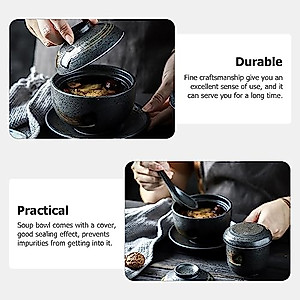 BESTonZON Japanese Ramen Miso Soup Bowl with Lid Japanese Rice Bowl Ceramic Cereal Bowl with Lid Traditional Bowls Noodle Bowl Lacquer Bowl Mini Steamer