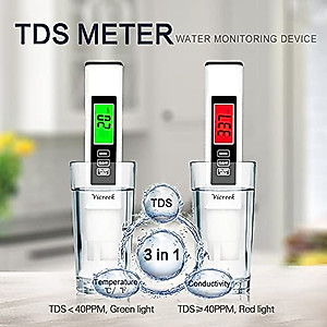 TDS Meter 3 in 1 - Professional Digital Water Tester, Temperature Meter & EC Meter - Accurate and Reliable PPM Meter with LCD Backlight, 0-9999 ppm, Prefect for Drinking Water, Hydroponics by Vicreek