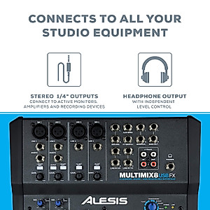 Alesis MultiMix 8 USB FX – 8 Channel Compact Studio Mixer with Built In Effects & USB Audio Interface for Live Sound and Home Studio Recording