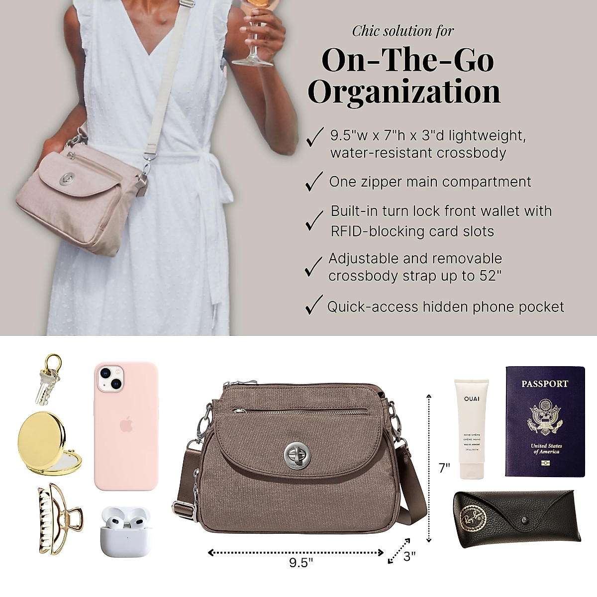 Baggallini Women's Calais Crossbody Bag, Portbello Shimmer