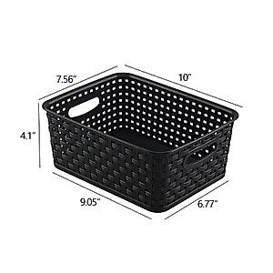 Lasbily 6-Pack Plastic Storage Basket, Woven Shelf Basket with Cut Out Handle, Pantry, Classroom, Kitchen, Bathroom Organizer Bin, Black
