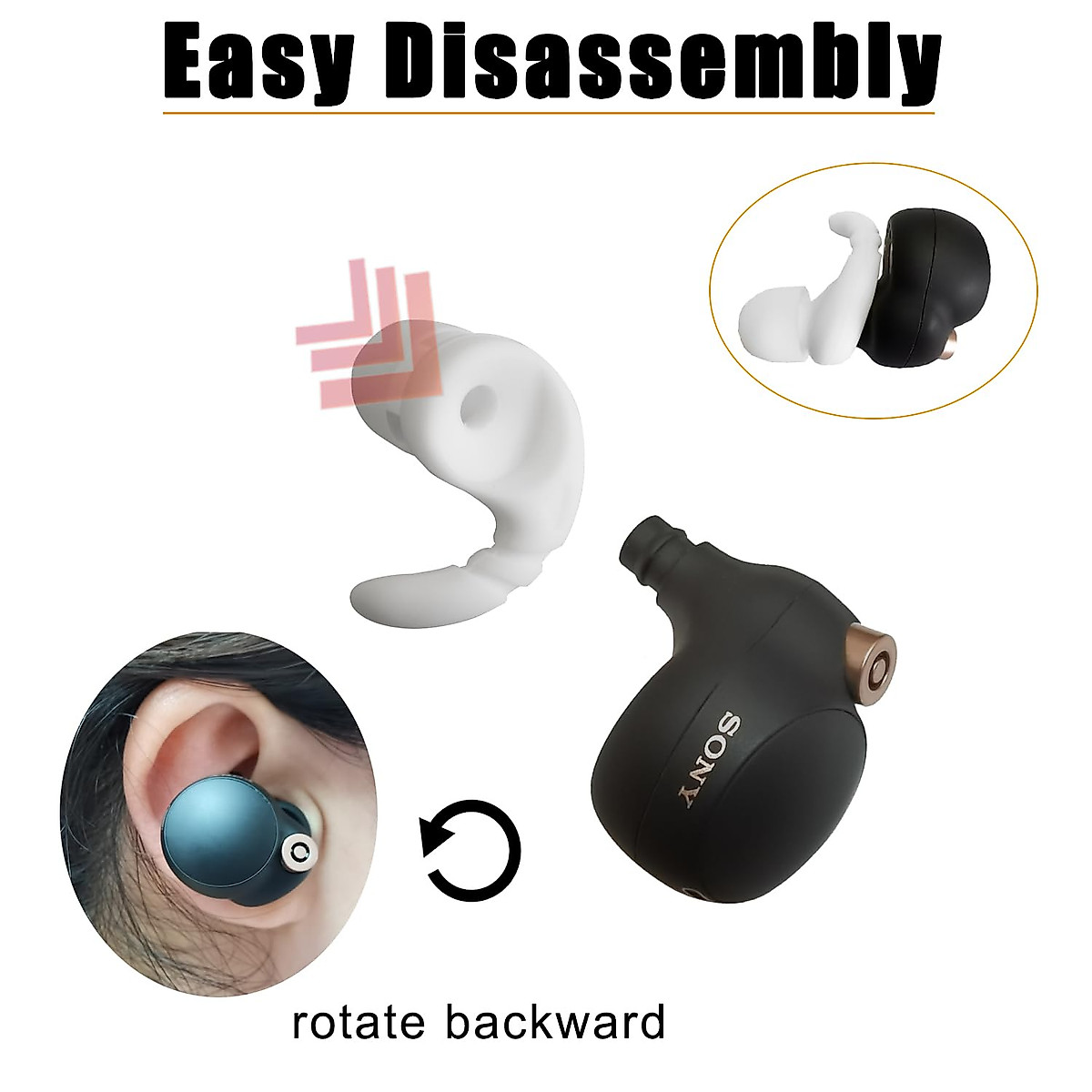 Anti-Slip Earbuds Ear Hooks Ear Tips for Sony Earbuds Replacement Double Flange Earbuds Tips for Sony WF-1000XM5/ WF-1000XM4/WF-C500/Linkbuds S Wireless Earbuds, White
