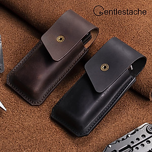 Gentlestache Leather Knife Sheath for Belt, EDC Leather Belt Organizer, Belt Sheath for Multitool and Flashlight, Color Black