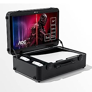 POGA LUX PlayStation 5 Premium Portable Console Travel Case incl. Trolley and 24‘‘ AOC Gaming Monitor - Navy