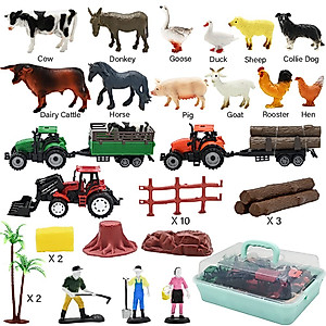 Farm Animals Figures Playset, 40 Pcs Farm Toy Tractor with Plastic Farm Animals Figurines, Farmer and Fence Farm Playset, Farm Figures Farmer Truck Toy with Trailer for Kids Boys Girls Toddlers 3+