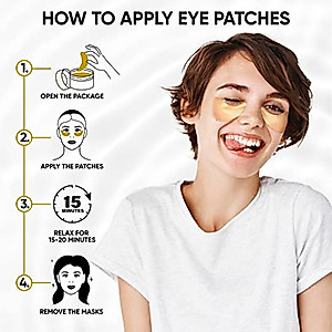 Under Eye Patches - 24K Gold Under Eye Mask for Puffy Eyes, Dark Circles, Eye Bags, Puffiness, Wrinkles, with Collagen - Anti Aging Skincare Eye Patch Treatment Masks - Hydrating Golden Under Eye Gel Pads
