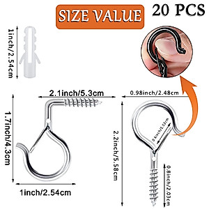 Fegdyi Christmas Lights Hooks Pack of 20 Q-Hanger Screw Hooks Wall Cabinet Ceiling Hooks with Safety Buckle Design for Outdoor String Lights Light House Garage New Year Party (Silver)