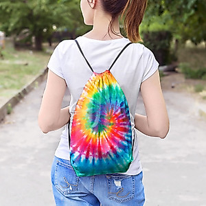 Saintrygo 6 Pieces Tie Dye Cotton Drawstring Bags Drawstring Tote Backpack Items to Tie Dye DIY Birthday Party Favor Bags (White)