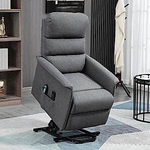 HOMCOM Power Lift Chair with Vibration Massage, Fabric Upholstered Recliner Chair for Elderly with Remote Control, Side Pockets, Grey