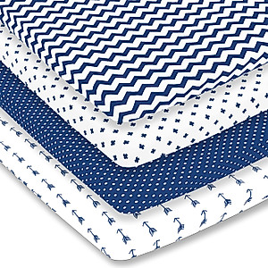 Pack n Play Sheets – Pack and Play Sheets 4 Pack – 100% Super Soft Jersey Knit Cotton Playard Mattress Sheets – Portable Playpen Sheet – Fitted Play Yard Mini Crib Sheets for Boy & Girl (24 x 38 x 5)