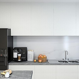 Decotalk White Contact Paper for Cabinets 17.7"x120" Textured Wallpaper White Contact Paper Removable Wallpaper for Walls Woven Fabric Textured Wallpaper Peel and Stick Contact Paper White