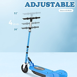 MAXTRA Folding Electric Scooter, Adjustable Handlebar Height for Kids Ages 6-12, up to 10mph ＆ 60 Long Battery Life