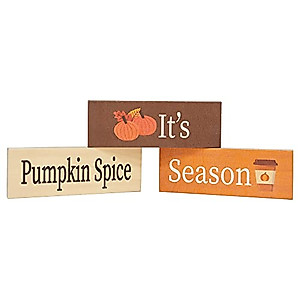 JennyGems It's Pumpkin Spice Season Wooden Block Signs, Fall Decor, Harvest Autumn Thanksgiving Decor, Fall Decorations for Home, Tiered Tray, Made in USA