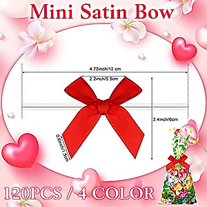 120 Pcs Easter Twist Bow Satin Twist Tie Bows Fabric Bows for Crafts Polyester Craft Bows Decorating Ribbon Bows Gift Wrap Bows for Candy Bags Decoration (Rose Red, Pink, Red, White)