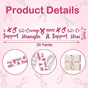 Breast Cancer Awareness Ribbon 25 Yards 1 Inch White Ribbon Pink Ribbon Breast Cancer Grosgrain Ribbon for Breast Cancer Awareness Accessories Cheer Bows Party Decorations Crafts Wreath Hair
