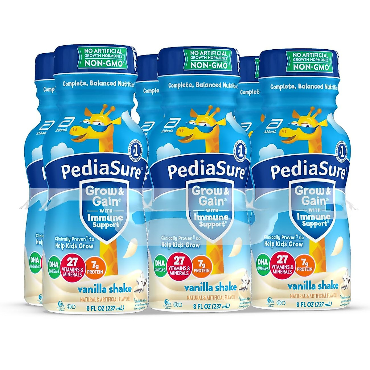 PediaSure Grow & Gain With Immune Support, Kids Protein Shake, Vanilla, 8-fl-oz Bottle, 6 Shakes