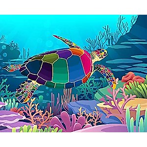 Tookeen Paint by Numbers Kits for Kids - DIY Painting Craft Kits - 20x16 Inch Acrylic Oil Painting Set On Canvas for Childrens & Beginners, Colorful Sea Turtle