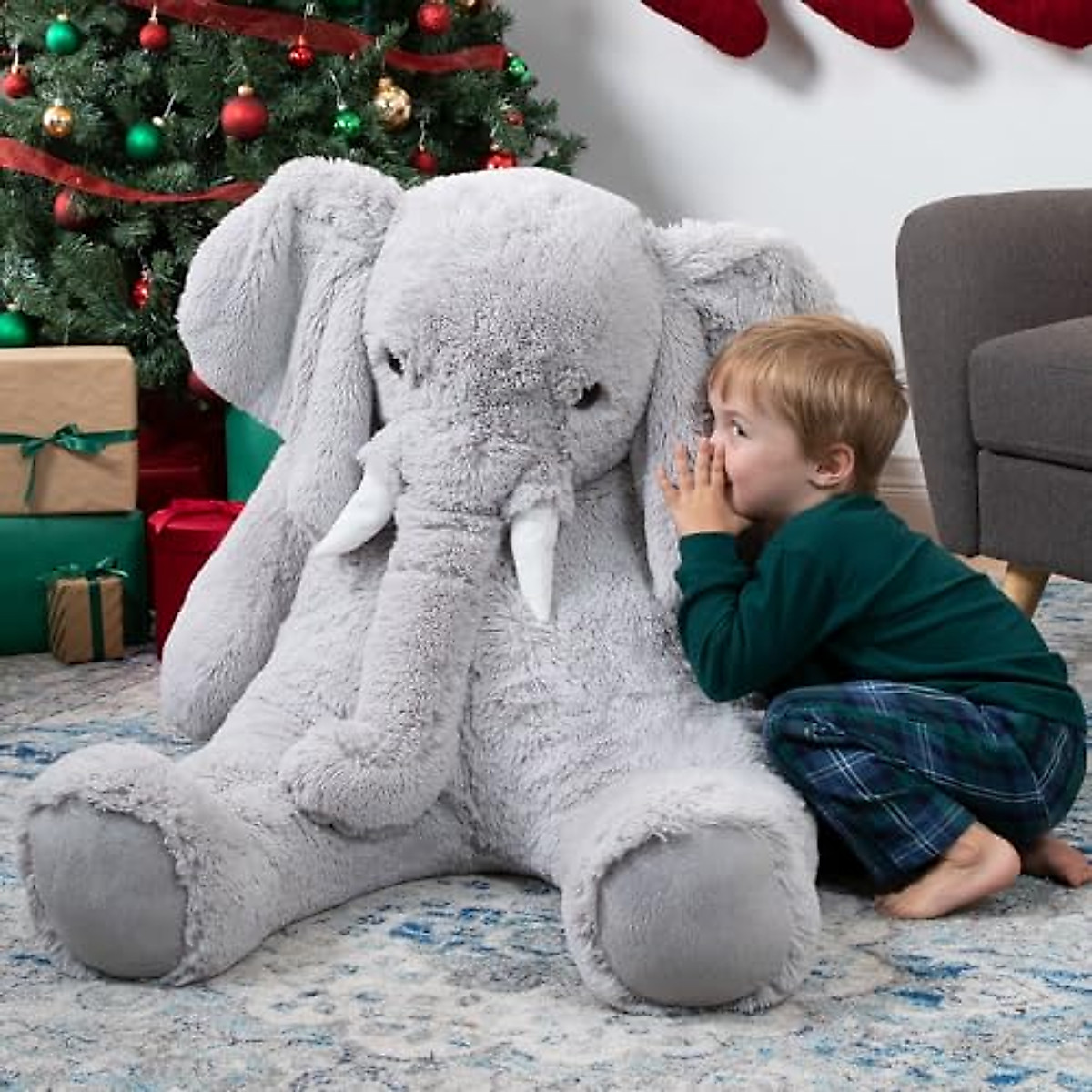 Vermont Teddy Bear Giant Elephant Stuffed Animal - 4 Foot Big Stuffed Elephant Plush from Giant Cuddle Collection - Collectible Plushies for Kids & Adults - Crafted in The USA