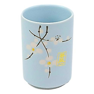 Ebros Gift Pack Of 6 Japanese Sakura Cherry Blossom Floral Branches Pastel Sky Blue Porcelain 10oz Tea Cup Set Teacups Home Kitchen Restaurant Decorative Accent