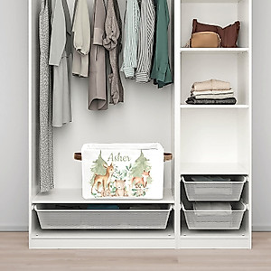 Deven Woodland Animals Personalized Large Storage Baskets for Organizing Shelves with Handle,Closet Decorative Storage Bins for Toy, Bathroom,Nursery,Home 1 Pack