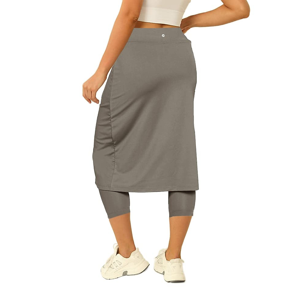 Aurgelmir Womens Tennis Skirt with Capris Leggings Golf Knee Length Skorts Athletic Long Skirts for Women with Pockets Grey