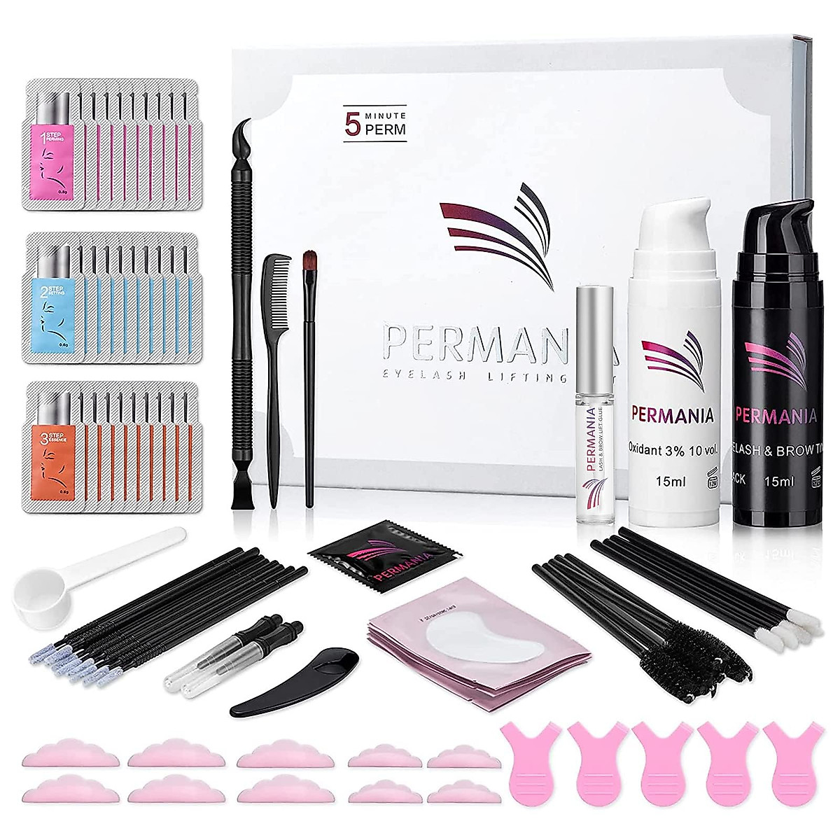 PERMANIA Lash Lift with Black Color Kit, Quick Eyelash & Brow Lamination 15 Mins Coloring Natural Black Result in Lash Enhancers & Primers