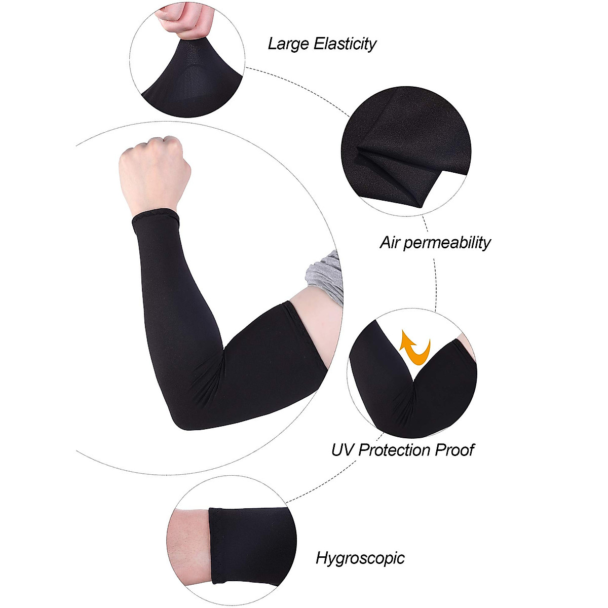 9 Pairs Unisex UV Protection Arm Cooling Sleeves Ice Silk Arm Cover for Men Women, Black
