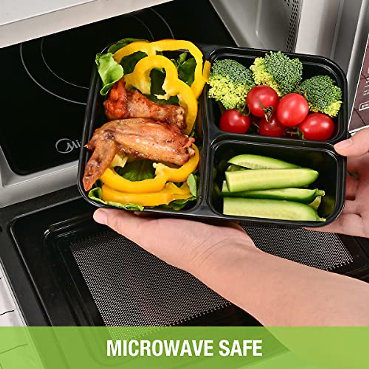 SMELHA 37oz Meal Prep Containers 3 Compartments [30 Pack], Reusable Lunch Food Containers With Lids, BPA Free Food Storage Bento Box Set for Adults & kids, Spill Proof, Microwave Dishwasher Free