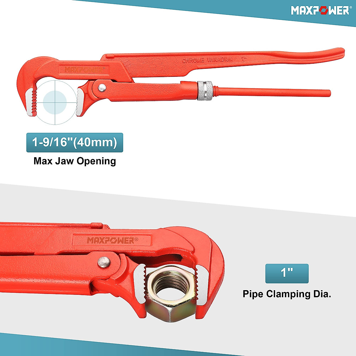 MAXPOWER Swedish Pipe Wrench 12 inch x 90 Degree Angled Jaw