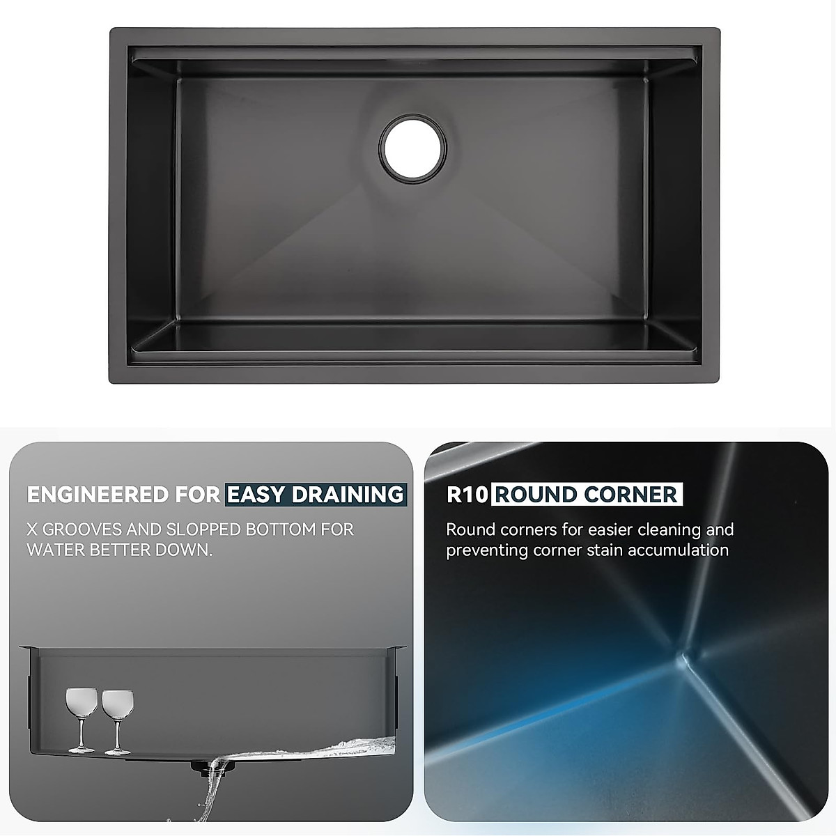 33 Kitchen Sink Black Stainless - Lordear 33 Inch Undermount Sink Ledge Workstation Gunmetal Black Stainless Steel 16 Gauge Single Bowl Under Counter Kitchen Sink Basin with Accessories