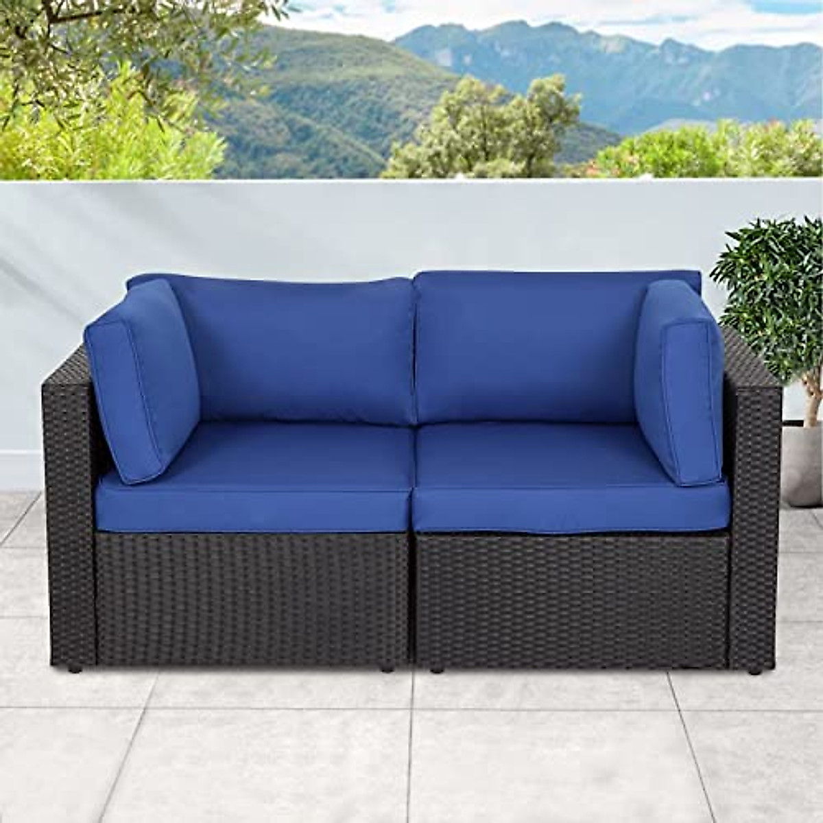 Kinsunny Wicker Loveseats Patio Sectional Corner Sofa Rattan Outdoor Thick Sofa Set