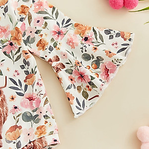 Newborn Baby Girl Romper Flare Long Sleeve Floral Cow Print Bodysuit Jumpsuit with Headband Cute Fall Winter Clothes (Pink, 0-6 Months)