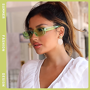 Przene Retro Rectangle Sunglasses Vintage Small Square Sun Glasses UV Protection for Women Men Standard Green