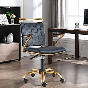 CAROCC Gold Office Chair Modern Home Office Chair Computer Task Chair Leather Swivel Adjustable Height Cute Vanity Chairs (Black)