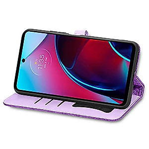 ONV Wallet Case for Oppo Realme 7 Pro -1.5M Adjustable Strap Emboss Feather Flip Phone Case Card Slot Magnet Leather Shell Flip Stand Cover for Oppo Realme 7 Pro [MZY] -Purple