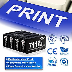 Jagute 711XL Black Ink Cartridge Replacement for HP 711 XL Work for HP DesignJet T120 24-in 610 mm T520 24-in 36-in 610 mm 914 mm T100 Large Format Printer (4 Black, 80-ml)