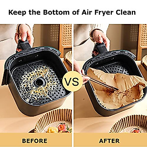 Palksky Air Fryer Paper Liners Disposable - 100Pcs Parchment Paper Square, Water-proof, Oil-proof, Non-stick, Free of Bleach for Microwave, Airfryer Accessories (6.3 Inch)