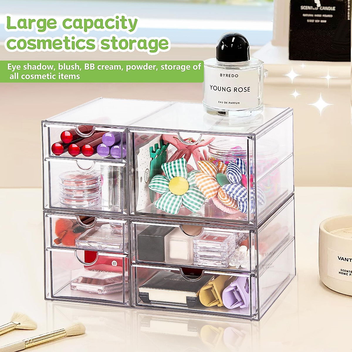 VZKAH Acrylic Organizer and Storage | 7 Drawers 2 Sets | Desk Organizer with Drawers, Clear Makeup Storage Drawers, For Beauty/Office/Craft Supply Storage and Organization