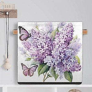 TULIMET Purple Hydrangea Butterfly 13 In Cube Storage Bin Fabric Storage Cubes Organizer with Handles, Foldable Decorative Cube Basket for Organizing, Clothes, Closet, Shelves