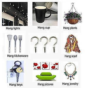 IDEALSV 50 Pcs (304) Stainless Steel Screw Ceiling Hooks 7/8 Inch Cup Hook Screw-in Light Hooks Outdoor and Indoor Hanging