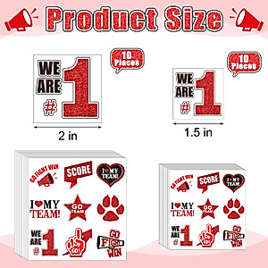 Colarr 180 Pcs Team Spirit Temporary Tattoo 2", 1.5" Face Body Paw Go Team Cheer Tattoo Removable Glitter School Spirit Stickers for Classroom Cheerleading Teams Carnival Sports Games (Red, Black)