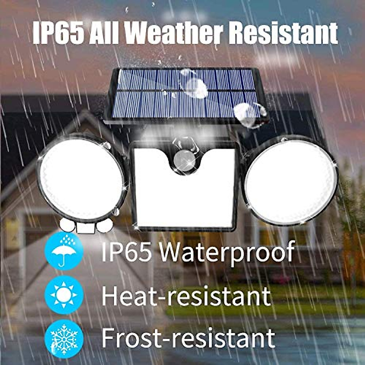 Fatpoom Solar Lights Outdoor 260 LED Solar Powered Wall Lights with Motion Sensor Dual Head Spotlights IP65 Waterproof 360° Adjustable Solar Motion Lights Outdoor for Front Door Yard Garden (2 Pack)