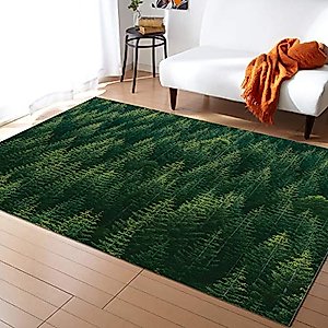 2' x 3' Forest Area Rug, Green Natrual Landscape Beautiful Tree Outdoor Indoor Washable Carpet Area+Rug for Living Room, Kids/Boys/Girls Bedroom, Bathroom, Classroom, Kitchen, Hallway, Throw Floor Mat