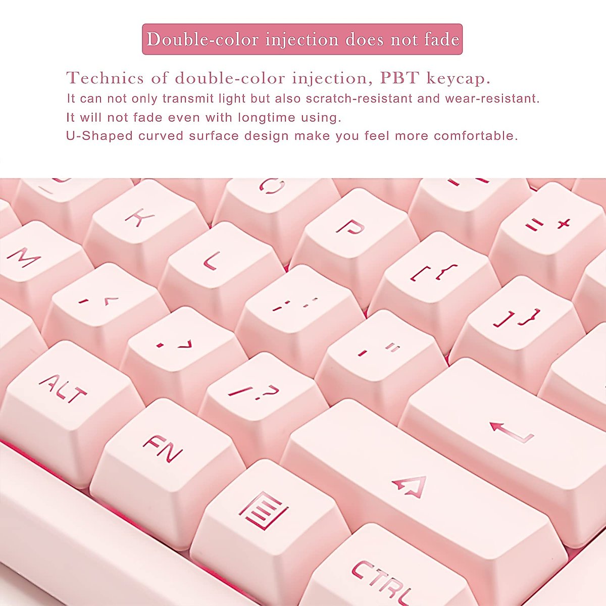 VINMEN Pink Gaming Keyboard with 7 Color LED Backlit Wired USB 104 Keys Keyboard Waterproof Fresh Style Computer Game Keyboard for PC Mac Laptop