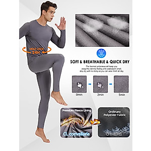 Thermal Underwear for Men, 2 Pack Long Johns Winter Long Underwear Sport Skiing Fleece Lined Base Layer Top and Bottom Set L