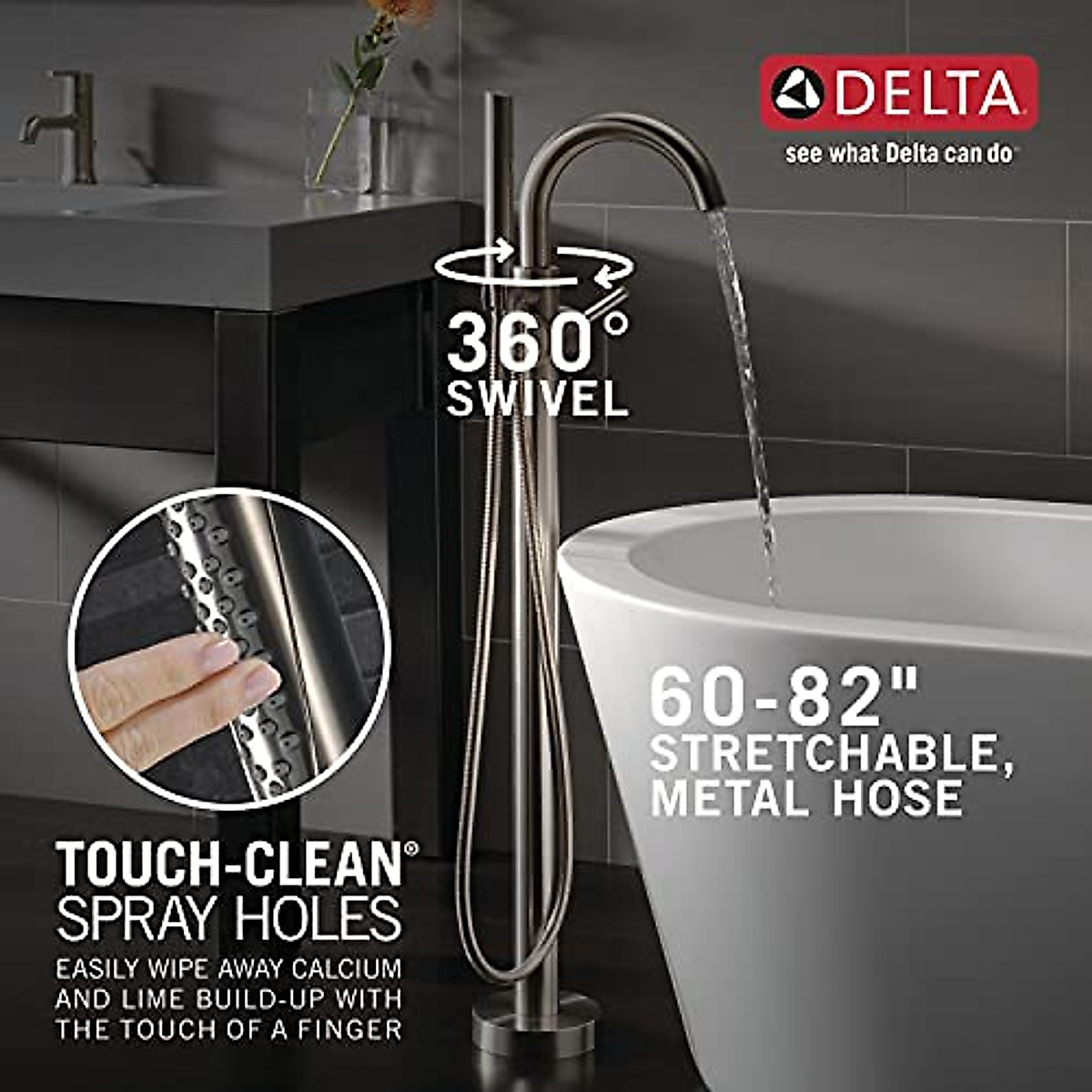 Delta Faucet Trinsic Floor-Mount Freestanding Tub Filler with Hand Held Shower, Stainless T4759-SSFL (Valve Not Included)