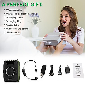 Portable Bluetooth Voice Amplifier with Wireless Mic Headset, Waterproof Personal Microphone with Speaker Portable PA System, 20W Loudly Megaphone for Teachers, Safety Drills, Outdoors Indoors