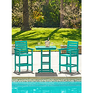 Homenjoy Tall Adirondack Chair Set of 2, HDPE Weather Resistant Patio Bar Stools, Heavy Duty Bar Height Adirondack Chairs with Footrest, 26 inch High Balcony Chair for Deck Pool, Blue Turquoise